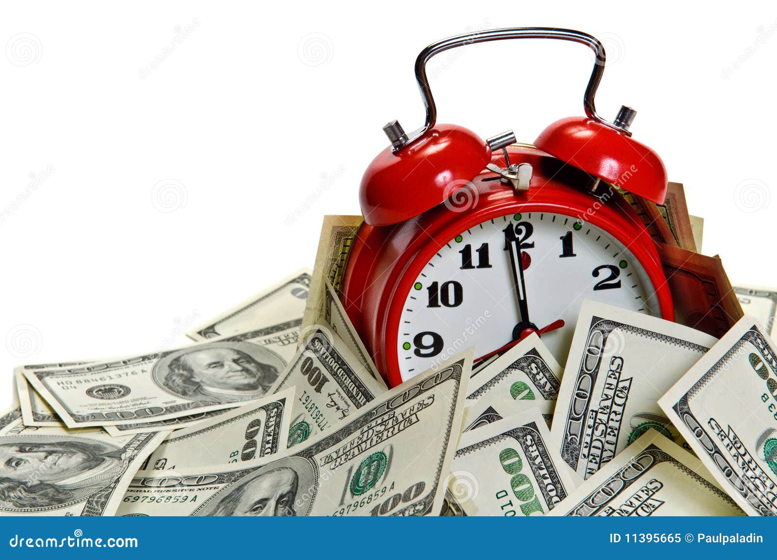 Alarm Clock Covered Pile of Money Stock Image - Image of alarm, time ...