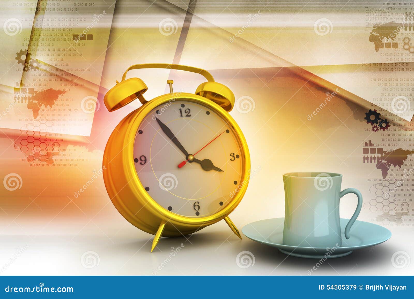 Alarm Clock with Cup of Tea Stock Image - Image of design, drink: 54505379