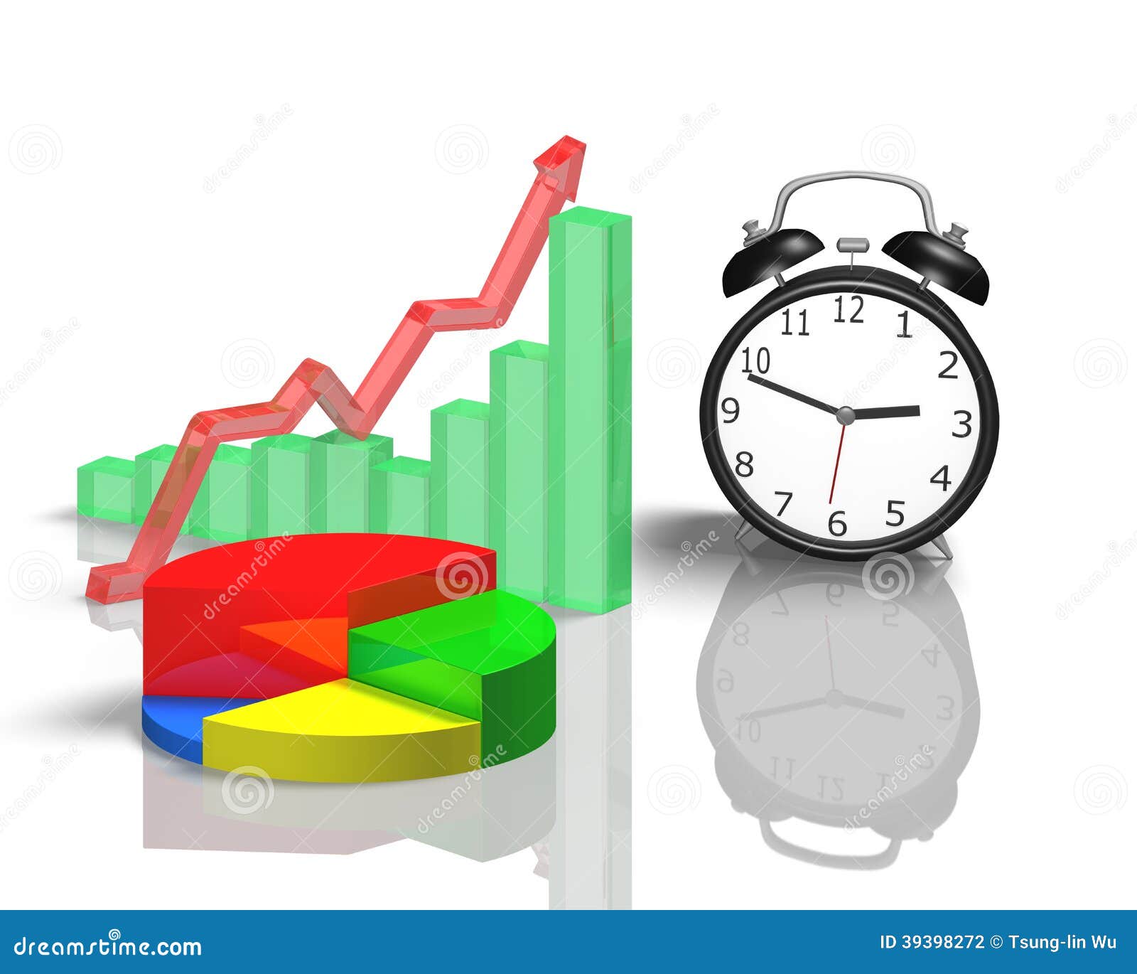 Alarm clock with 3d chart stock illustration. Illustration of chart ...