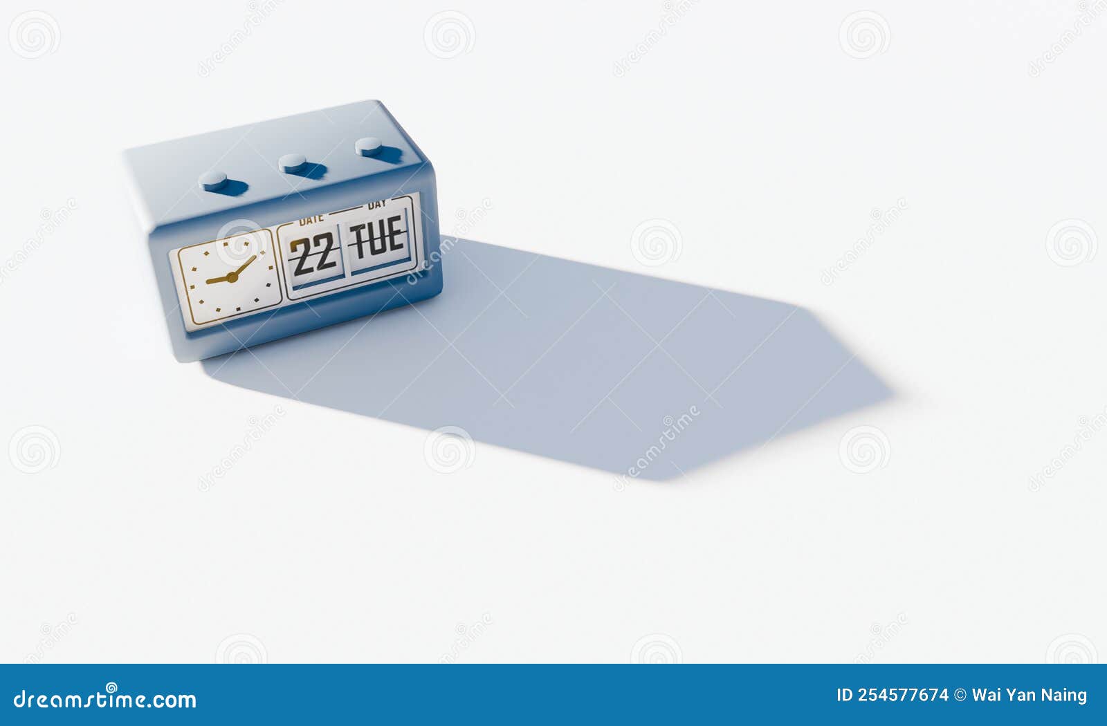 ALARM CLOCK DISPLAYING TEN PAST NINE, TUESDAY 22 Stock Photo - Image of ...
