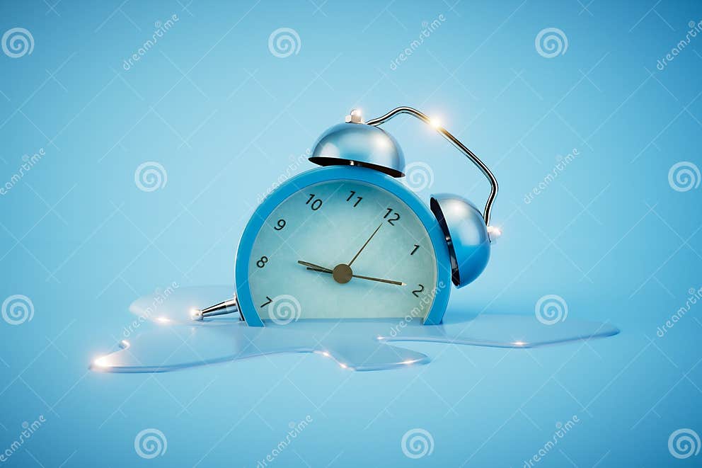 Alarm Clock Drowning in Water on a Blue Background. 3D Render Stock ...