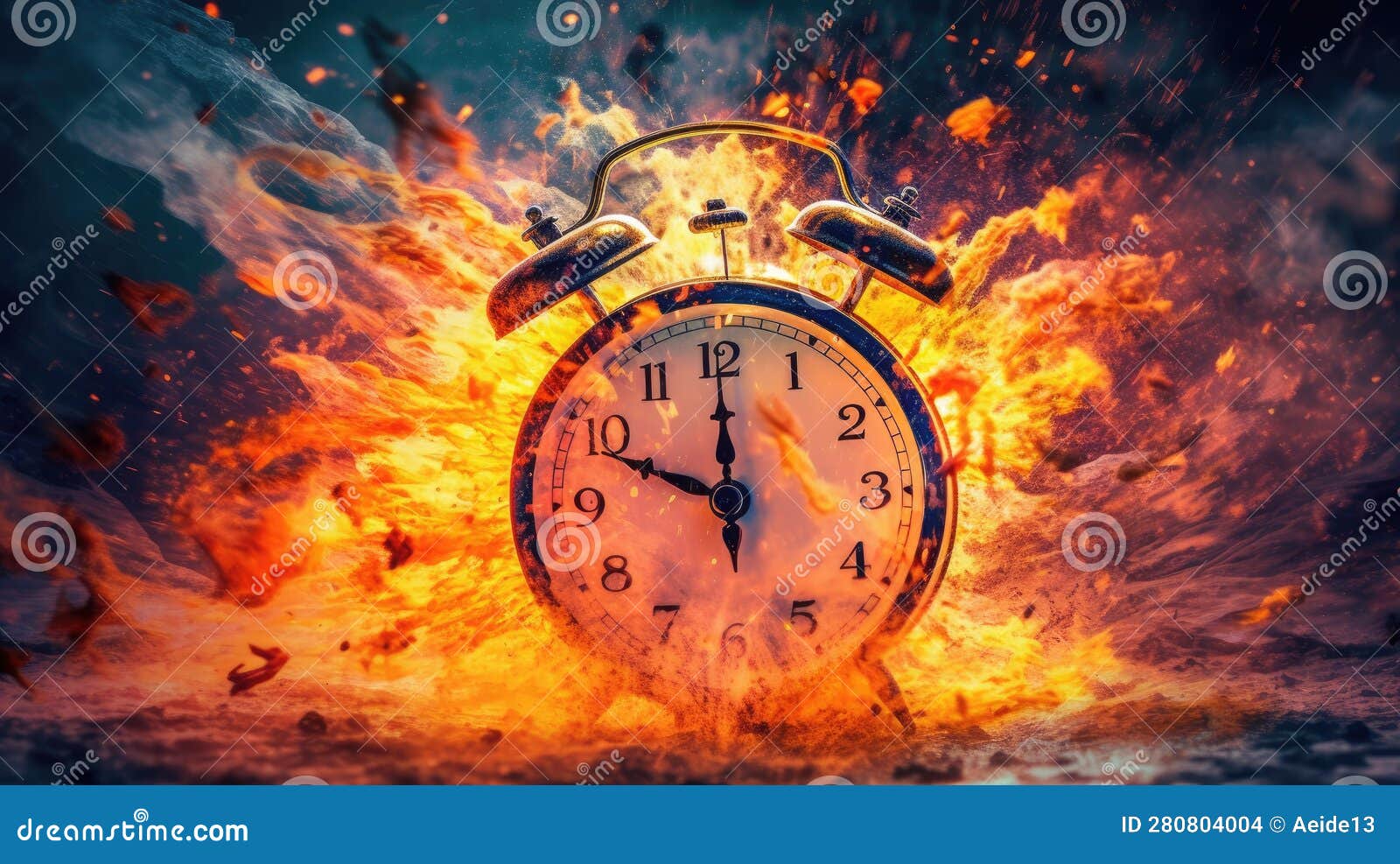 Alarm Clock on Fire Explosion. Time Running Out, Countdown, Deadline ...
