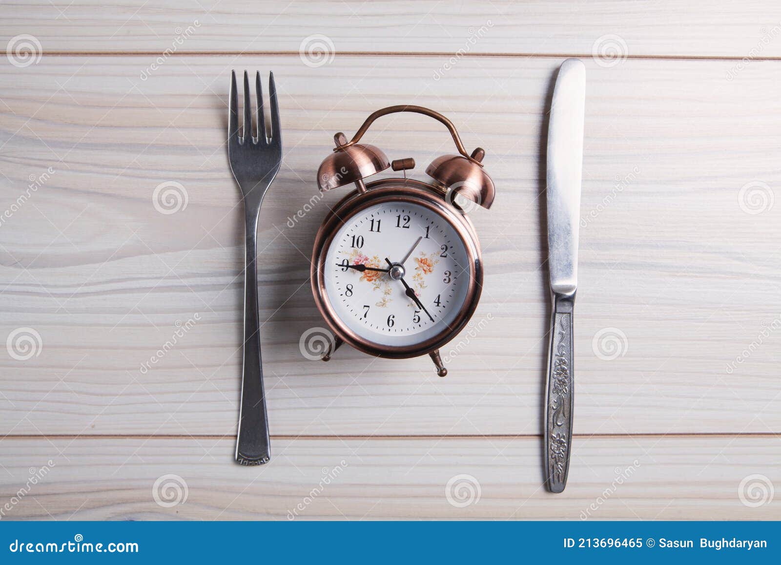 Alarm Clock with Fork and Knife Lunch Time Stock Image - Image of ...