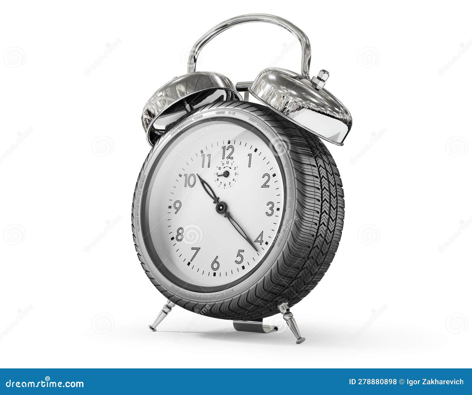 Alarm Clock in Form of Car Wheel on White Background. 3d Illustration ...