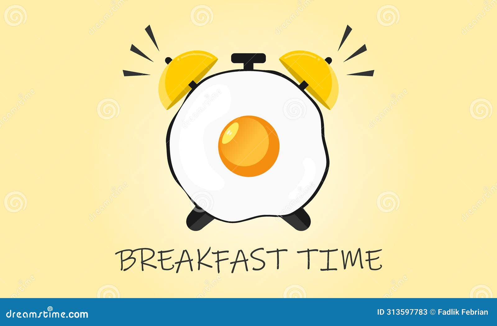 Alarm Clock with Fried Egg. Breakfast Time Concept Stock Vector ...