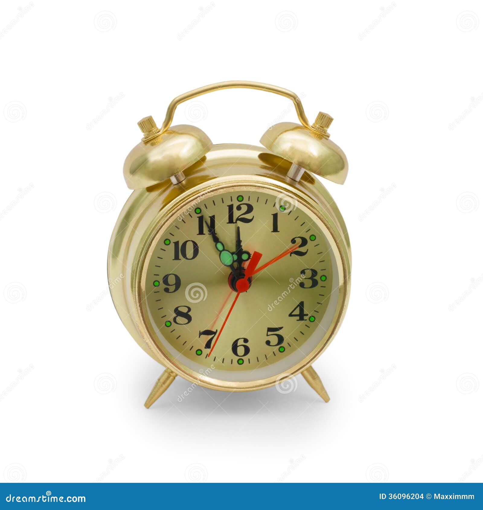Alarm clock gold isolated stock photo. Image of metallic - 36096204