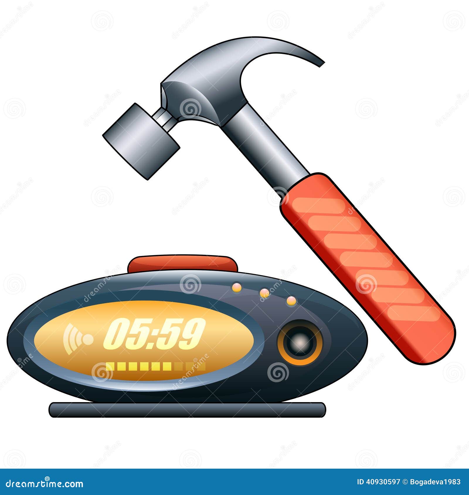 Alarm clock and hammer stock vector. Illustration of signal - 40930597