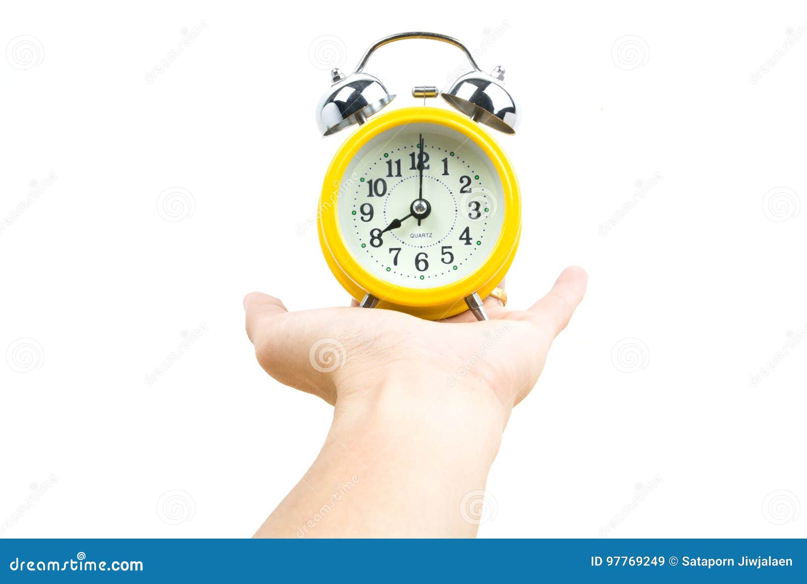 Alarm Clock in a Hand Isolated Stock Image - Image of clock, white ...