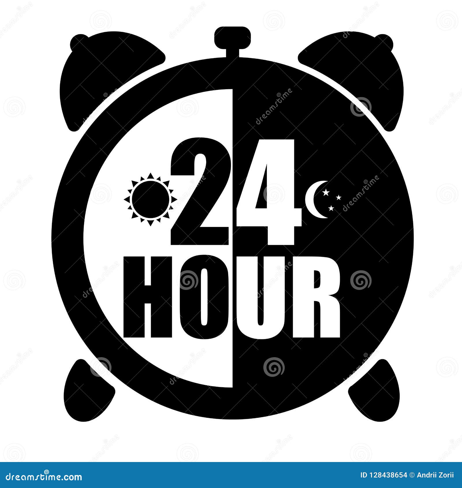 Alarm clock. 24 hour stock illustration. Illustration of nigh - 128438654