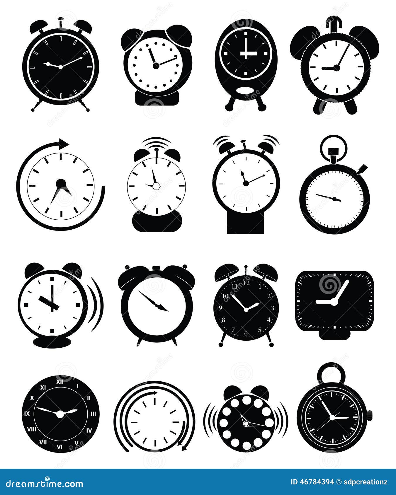 Alarm clock icons set stock vector. Illustration of minute - 46784394