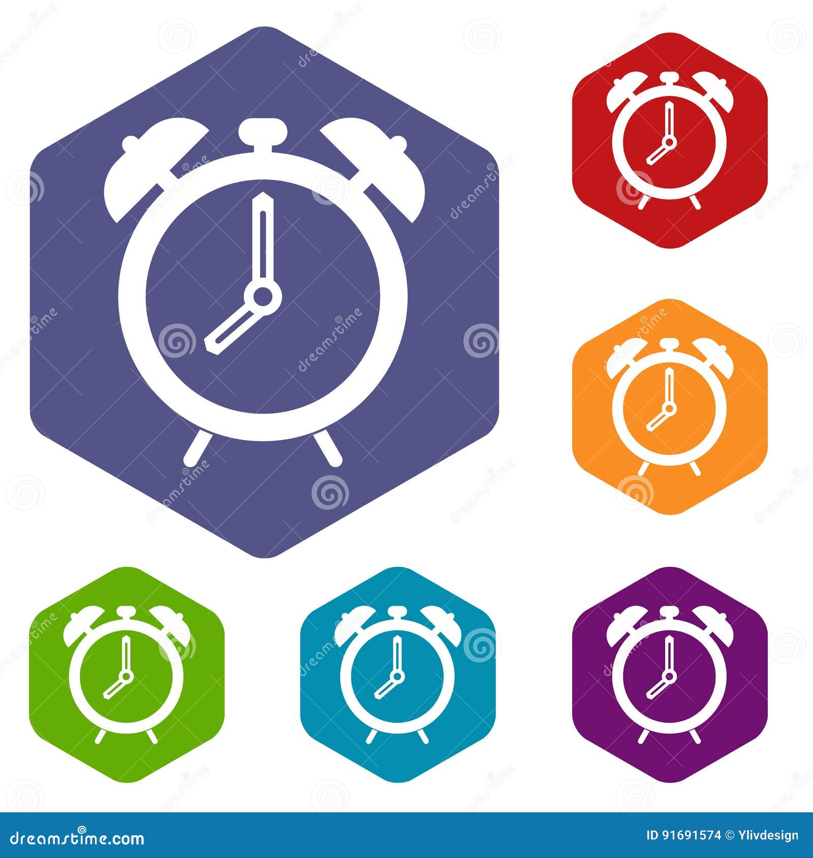 Alarm Clock Icons Set Hexagon Stock Vector - Illustration of countdown ...