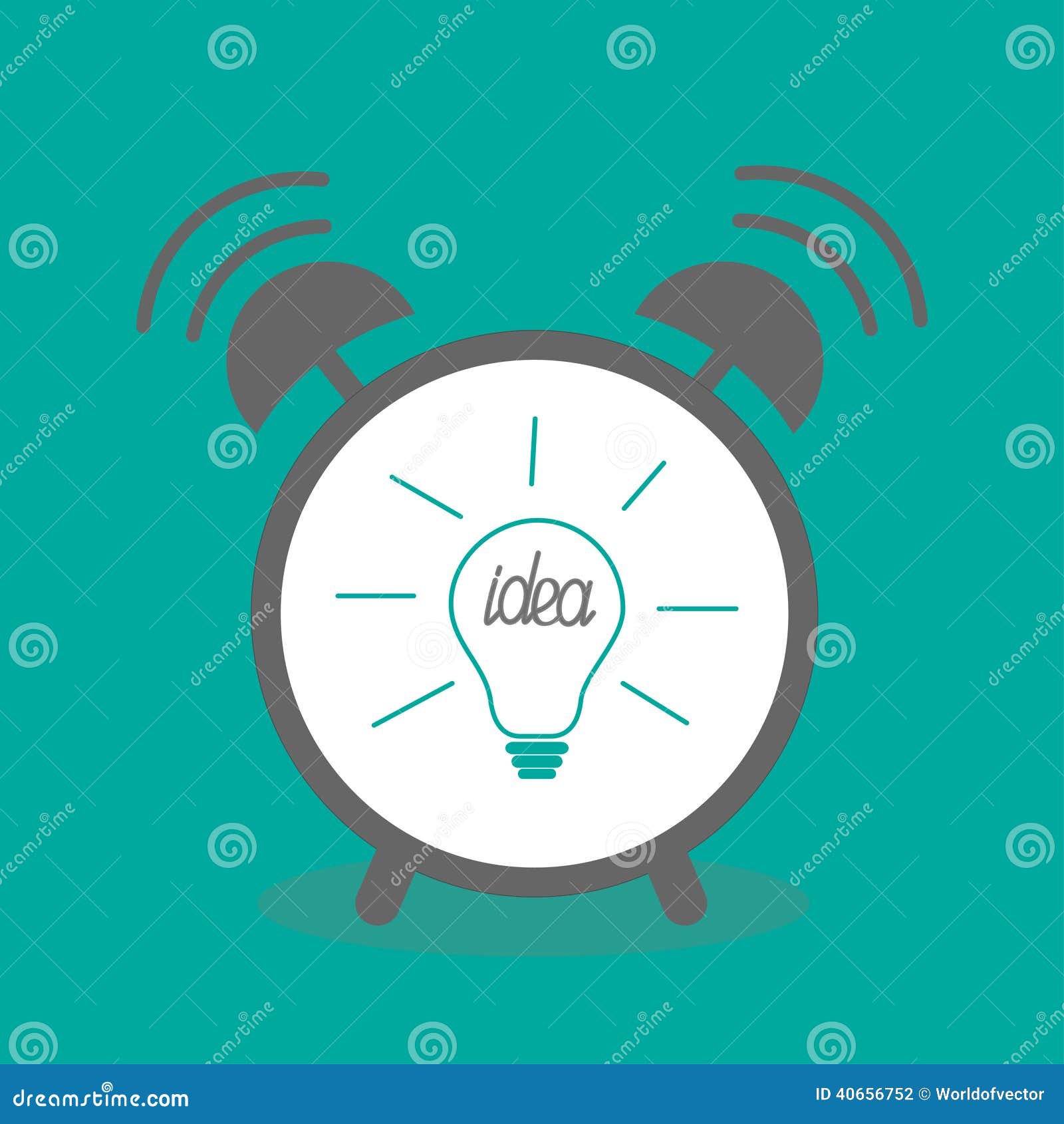 Alarm Clock with Idea Light Bulb Icon. Flat Design Stock Vector ...