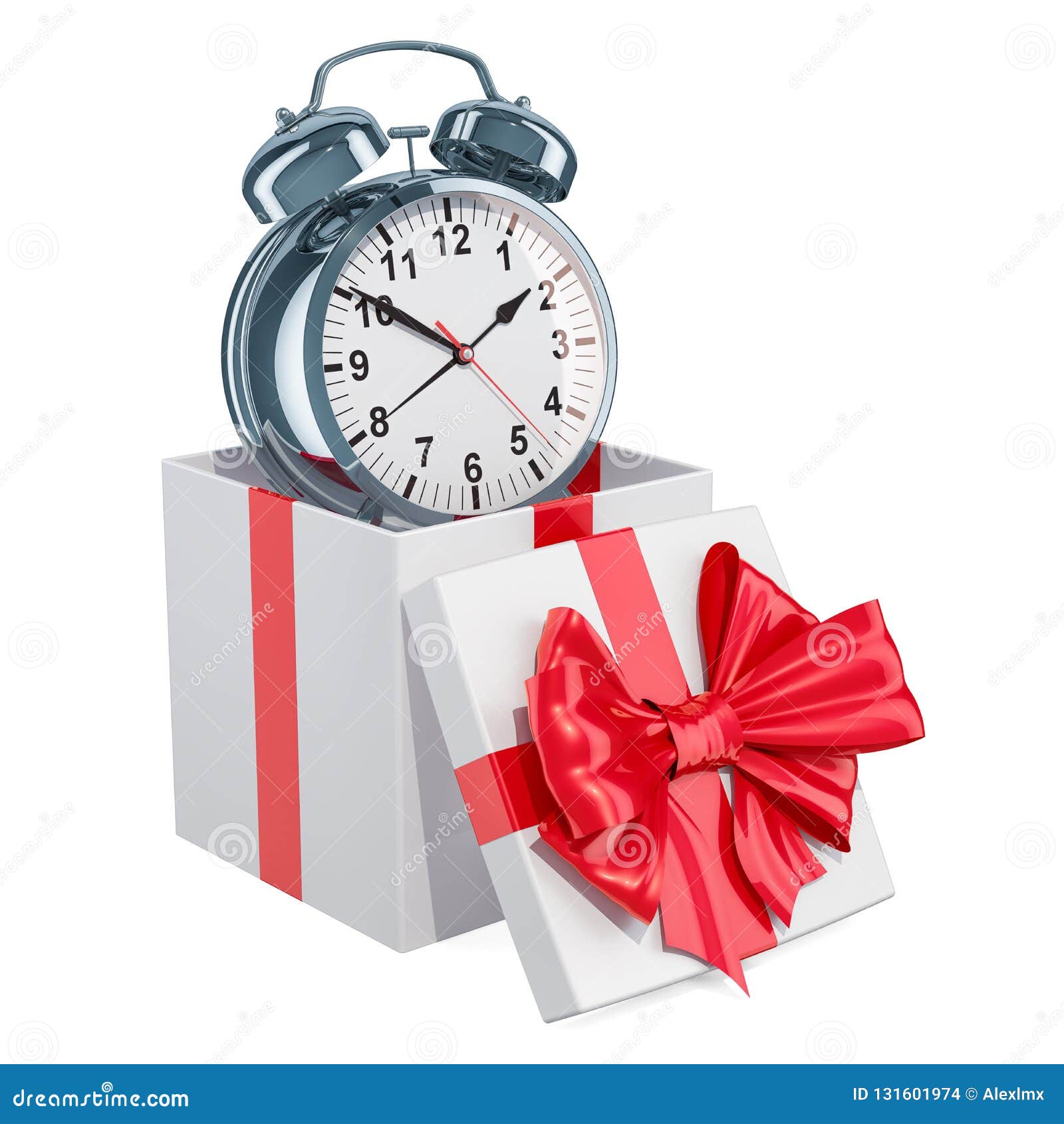 Alarm Clock Inside Gift Box, Gift Concept. 3D Rendering Isolated on ...
