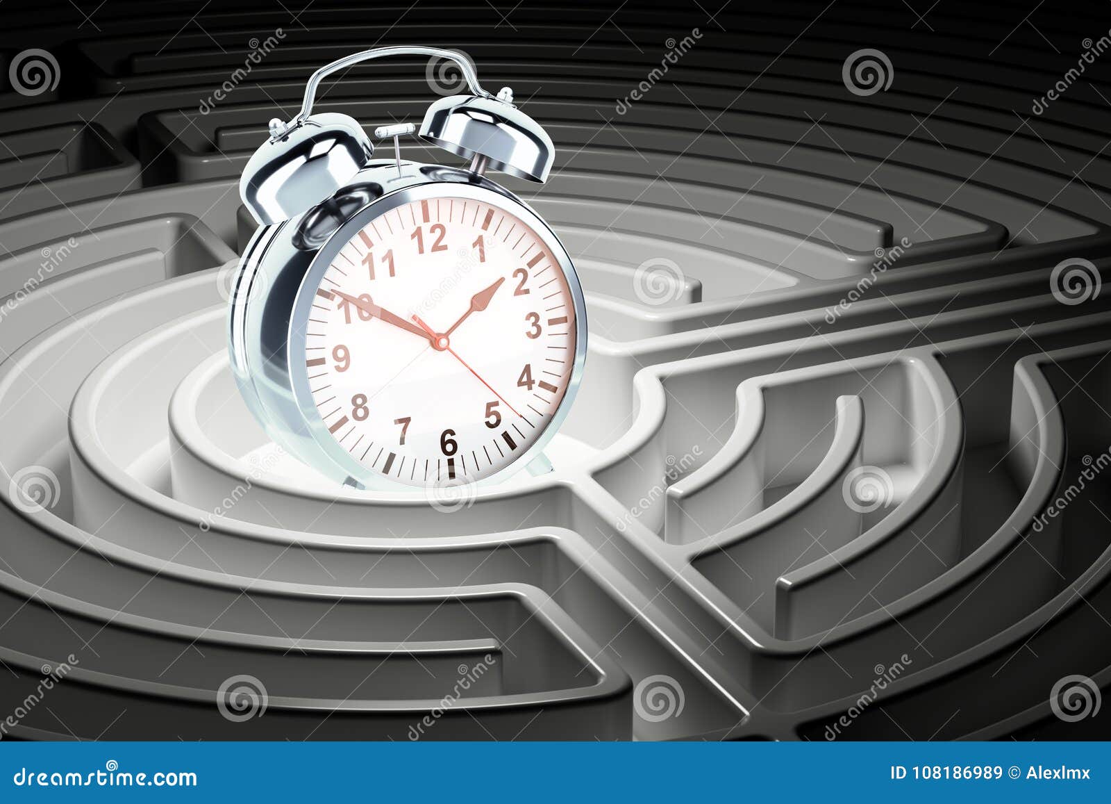 Alarm Clock Inside Labyrinth Maze, 3D Rendering Stock Illustration ...