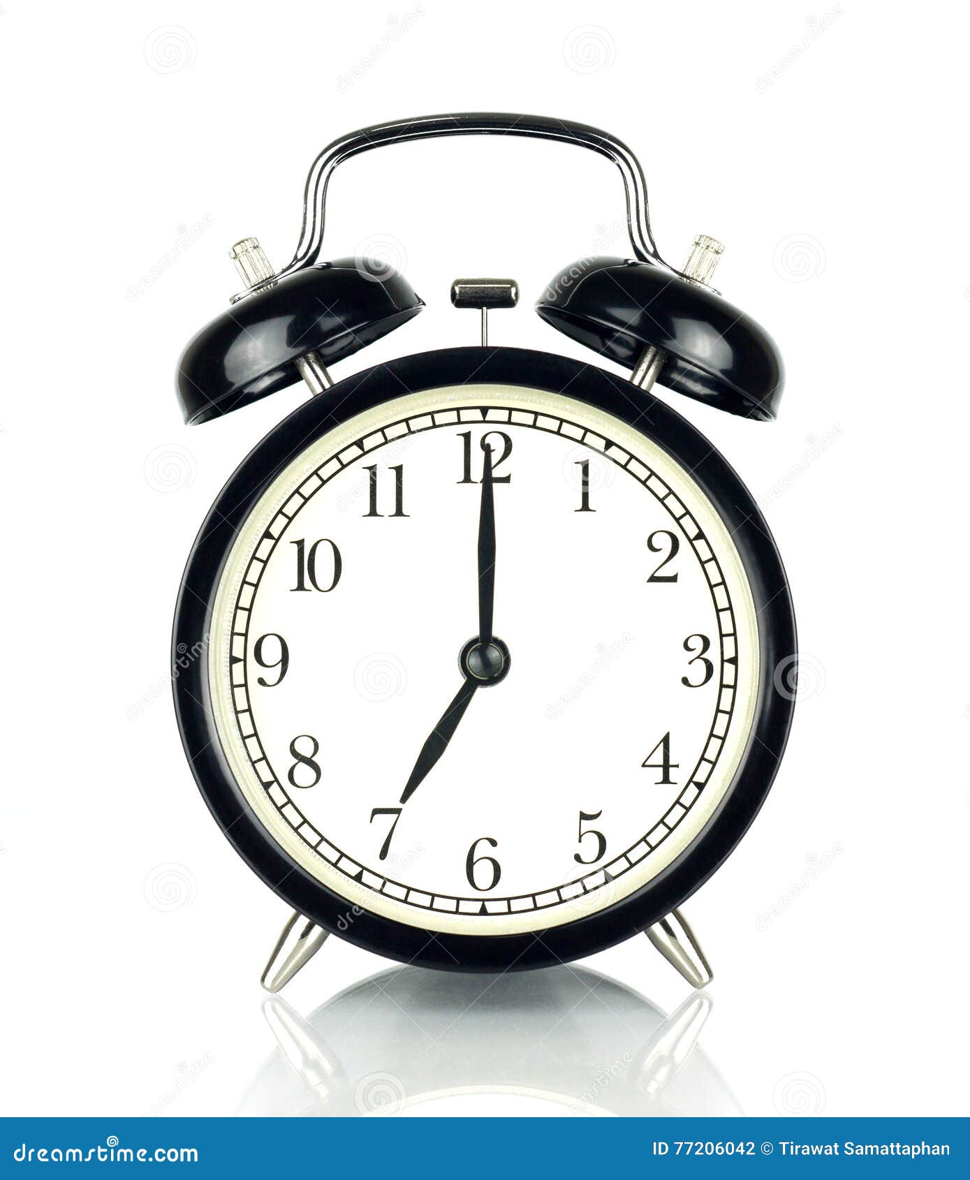 Alarm Clock Isolated on White, in Black and White, Showing Seven Stock ...