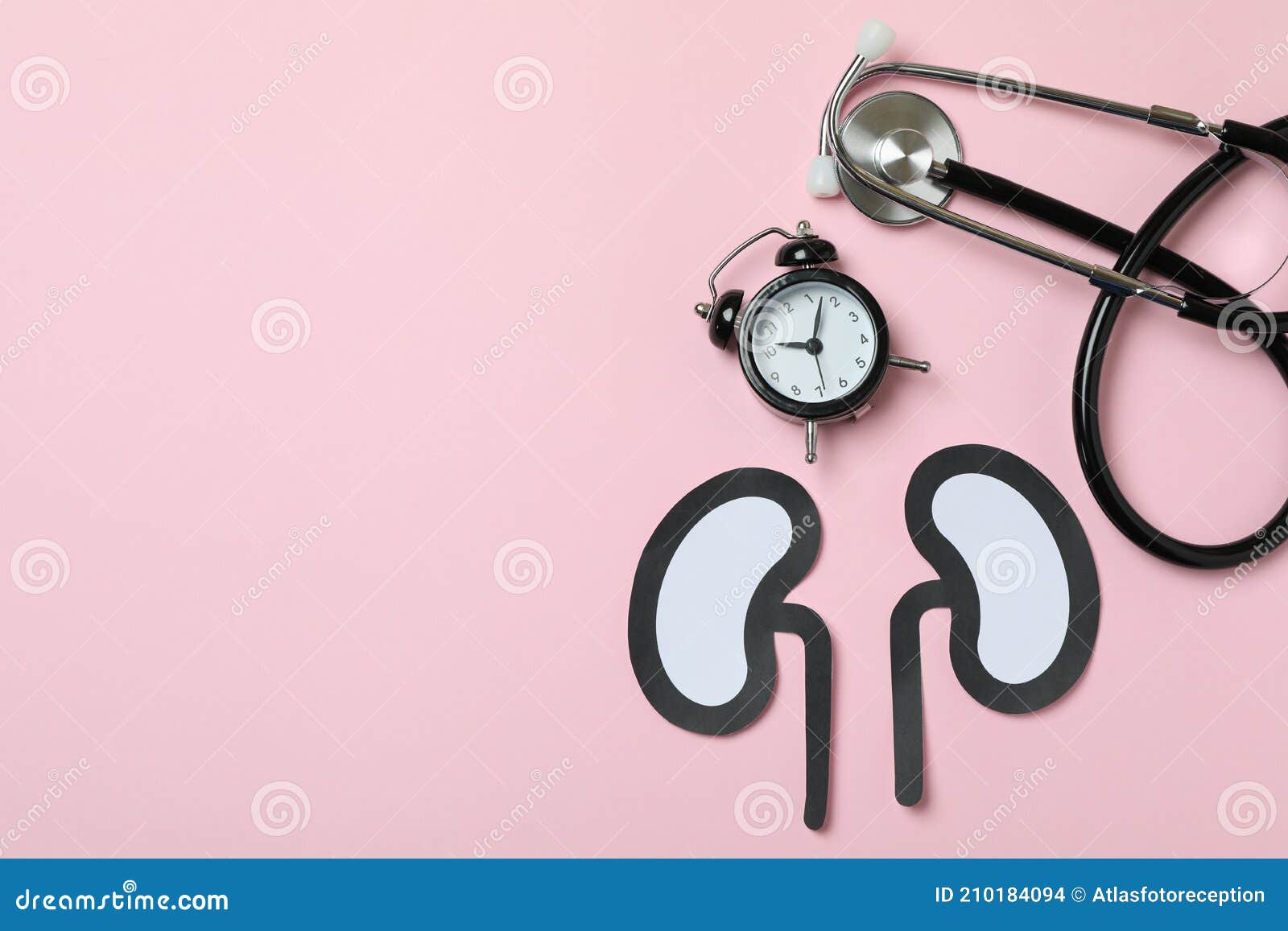 Alarm Clock, Paper Kidneys and Stethoscope on Pink Background Stock ...