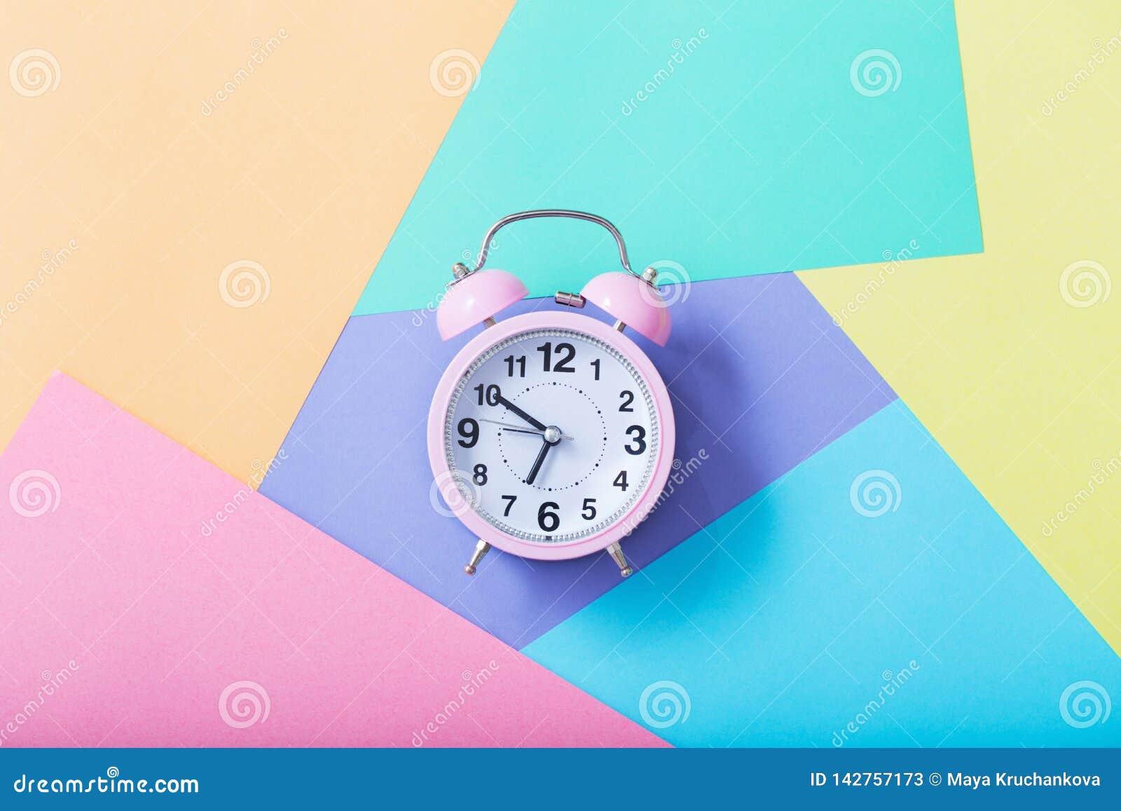 Alarm Clock on Pastel Paper Background Stock Image - Image of blue ...