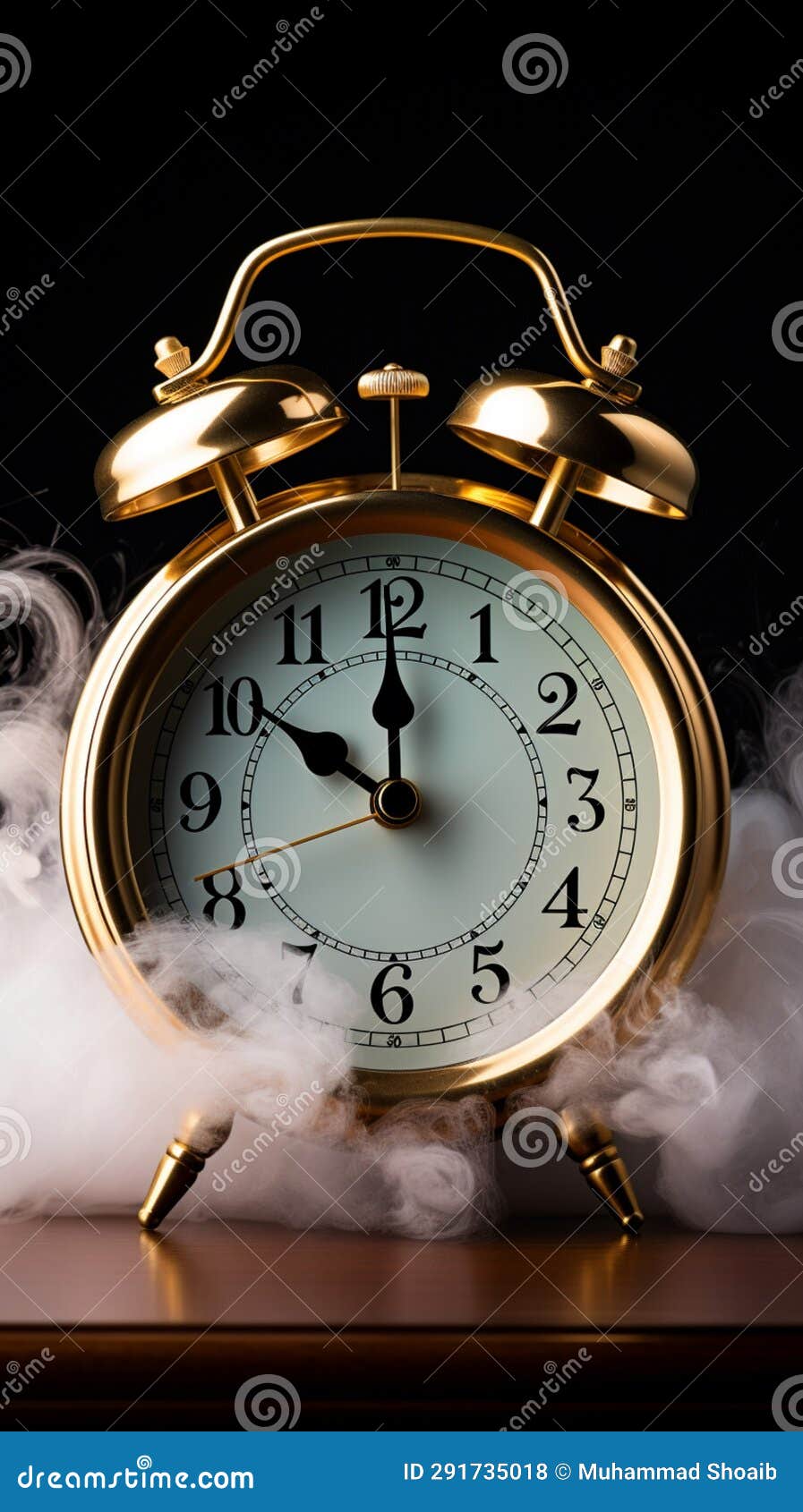 Alarm Clock Positioned with Ethereal White Clouds on Deep Black ...