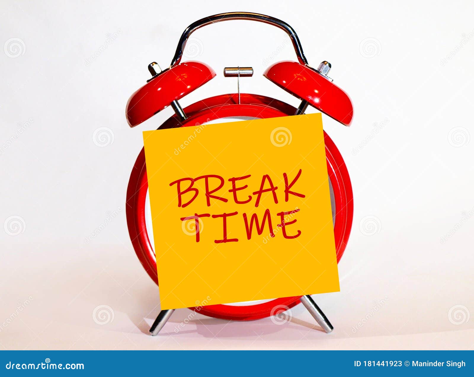 An Alarm Clock and a Yellow Note with Text Break Time. Stock Image ...
