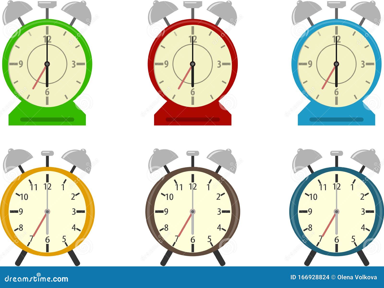 Alarm Clock, a Set of Six Different Alarms. Vector Illustration of ... Alarm Clock, a Set of Six Different Alarms. Vector Illustration of ...