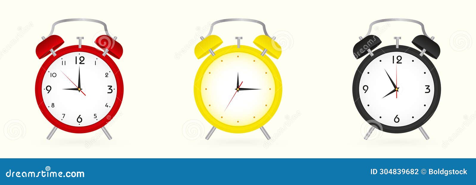 Alarm Clock Set, Three Versions of Clock Stock Vector - Illustration of ...