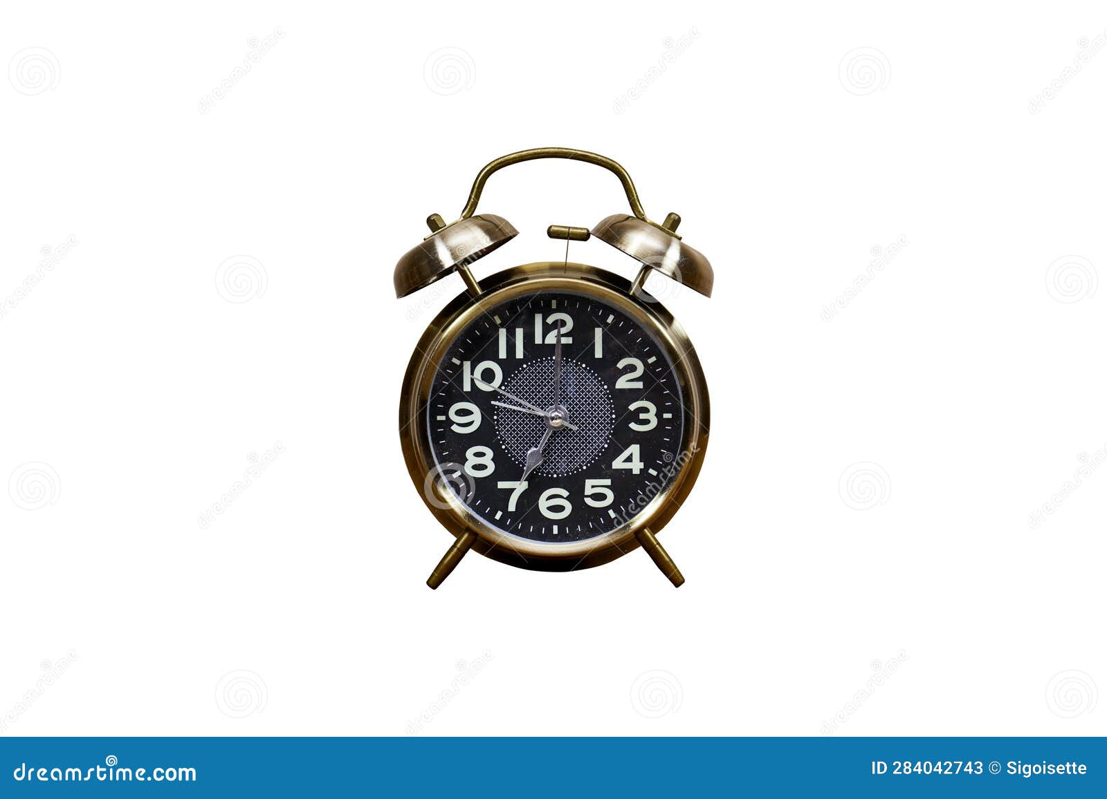 Alarm Clock Showing Seven O Clock on Wood Table. Stock Image - Image of ...