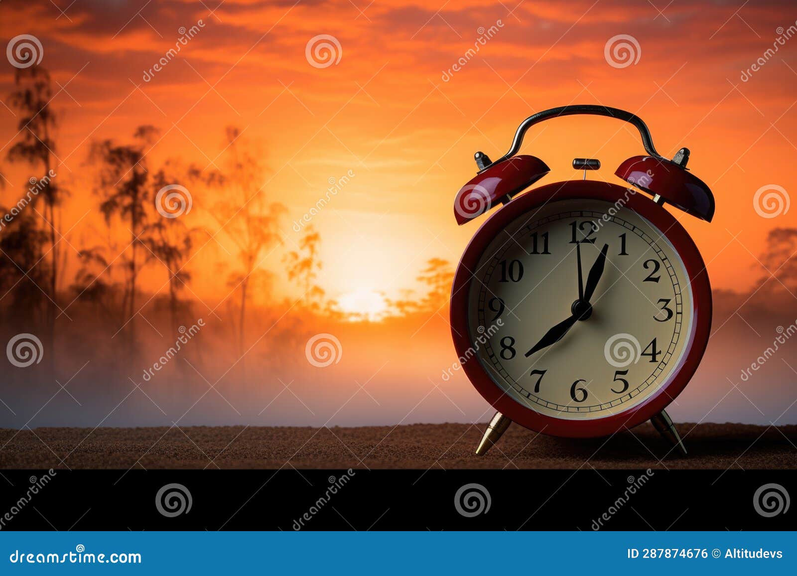 Alarm Clock Silhouette Against a Sunrise Backdrop Stock Illustration ...