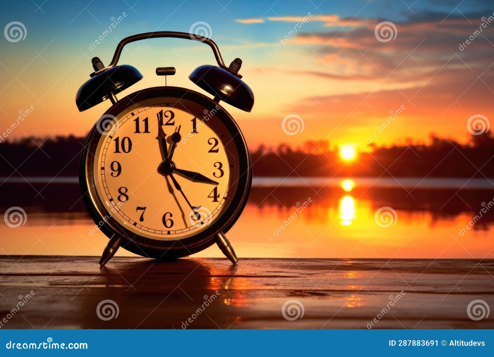 Alarm Clock Silhouette Against a Sunrise Backdrop Stock Illustration ...