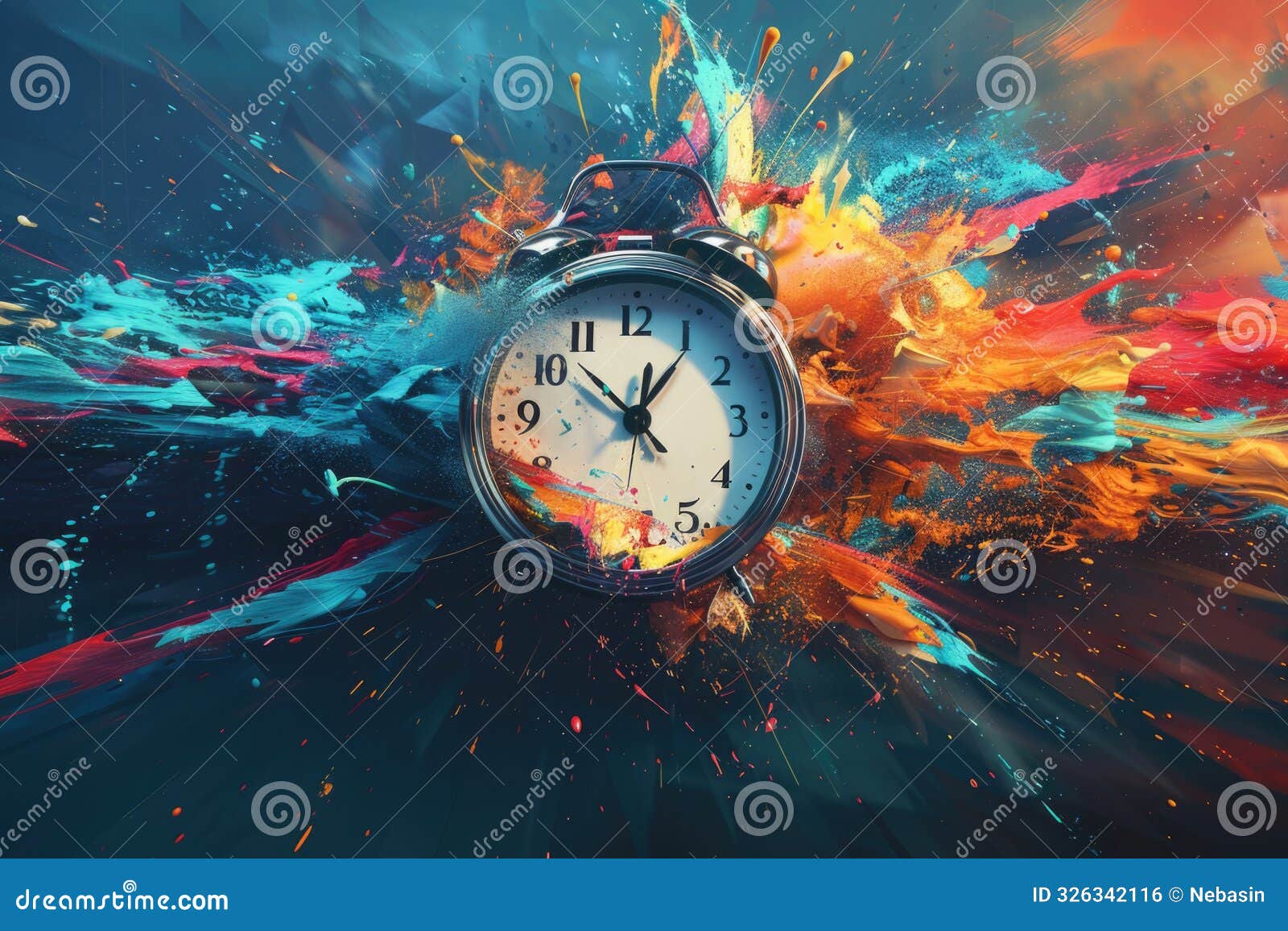 An Alarm Clock Sits in the Middle of a Vibrant, Swirling Explosion of ...