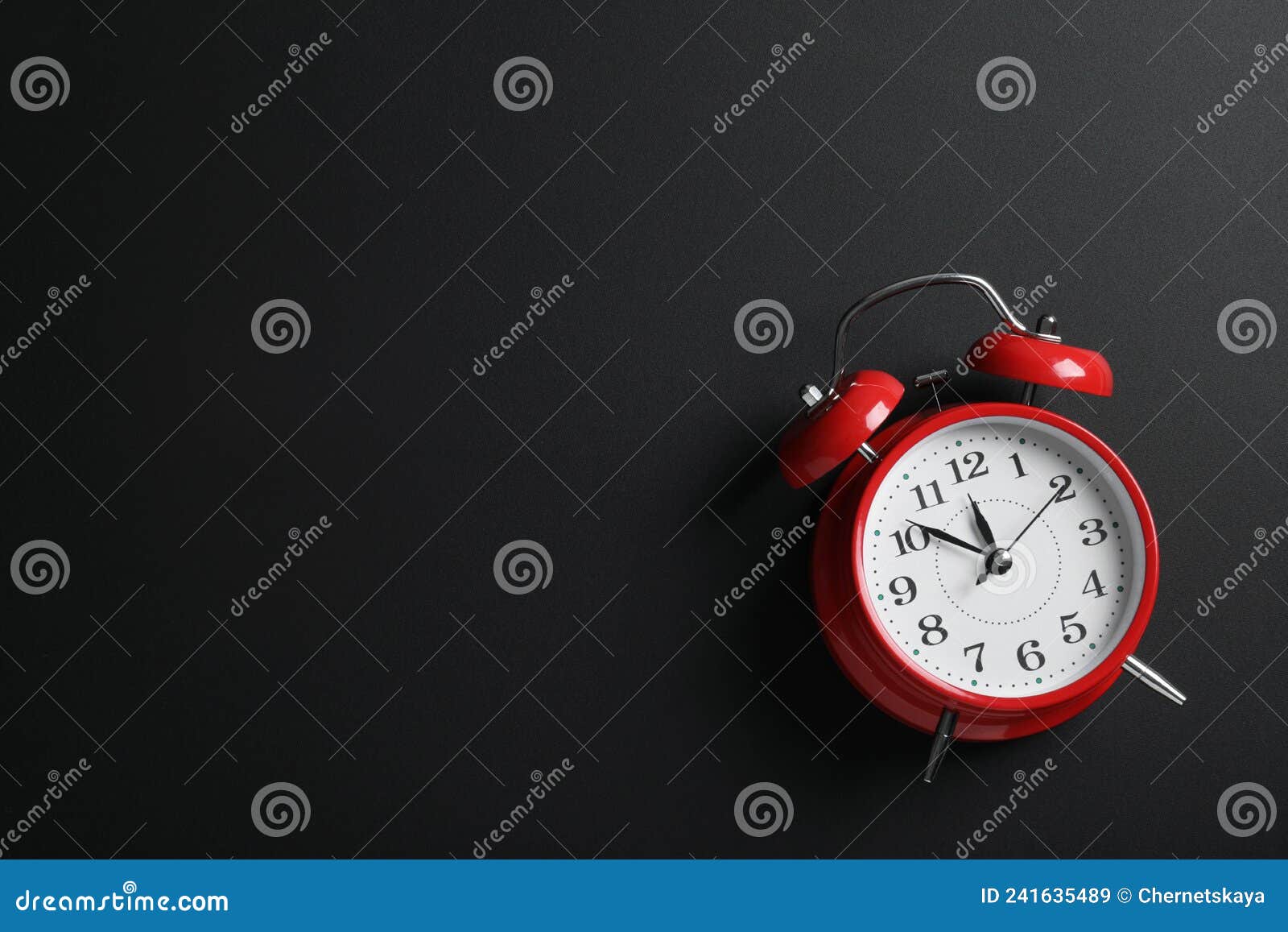Alarm Clock and Space for Text on Black Background, Above View. School ...