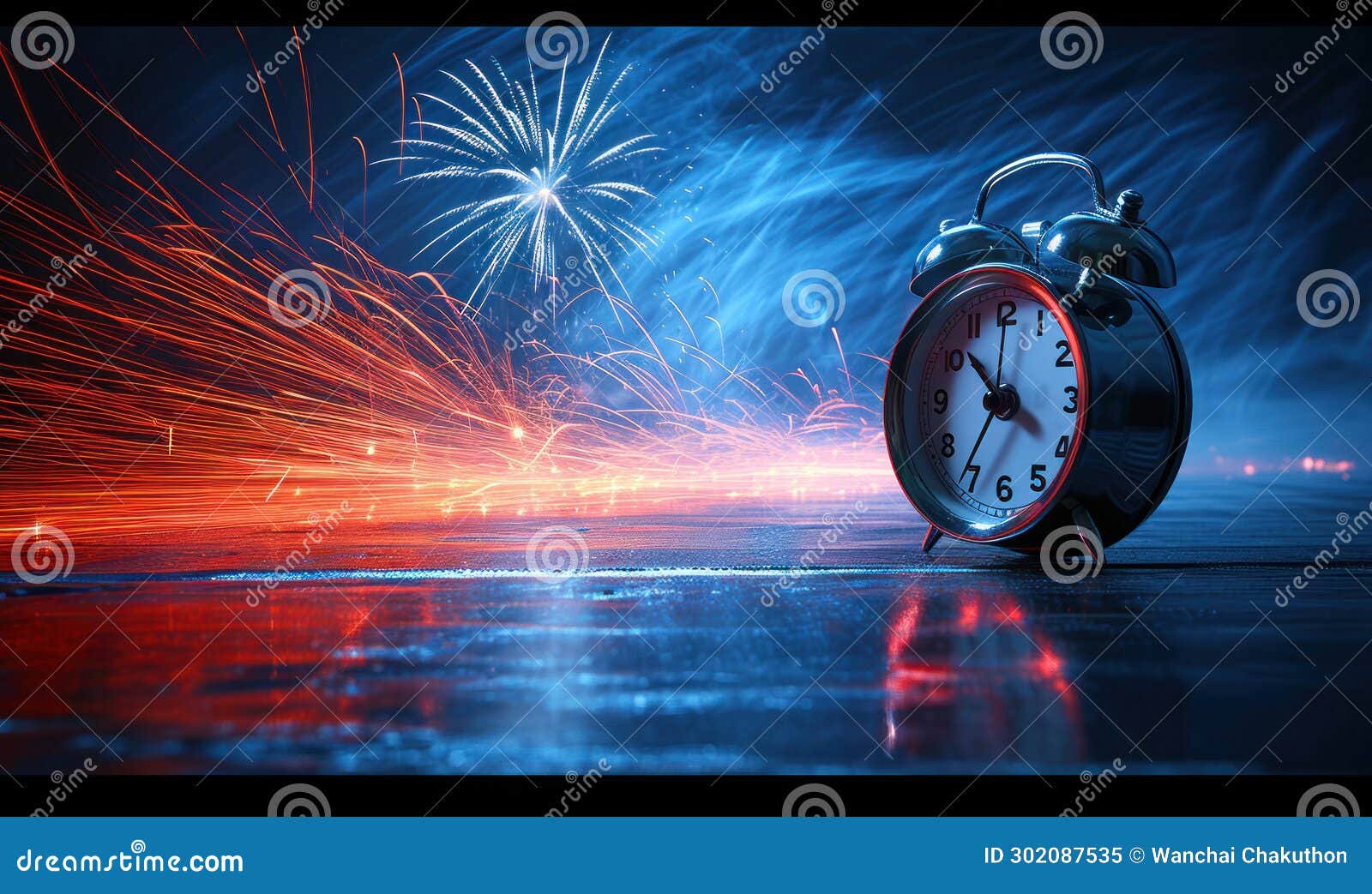 Alarm Clock with Sparks Flying in the Air and Fireworks in the ...