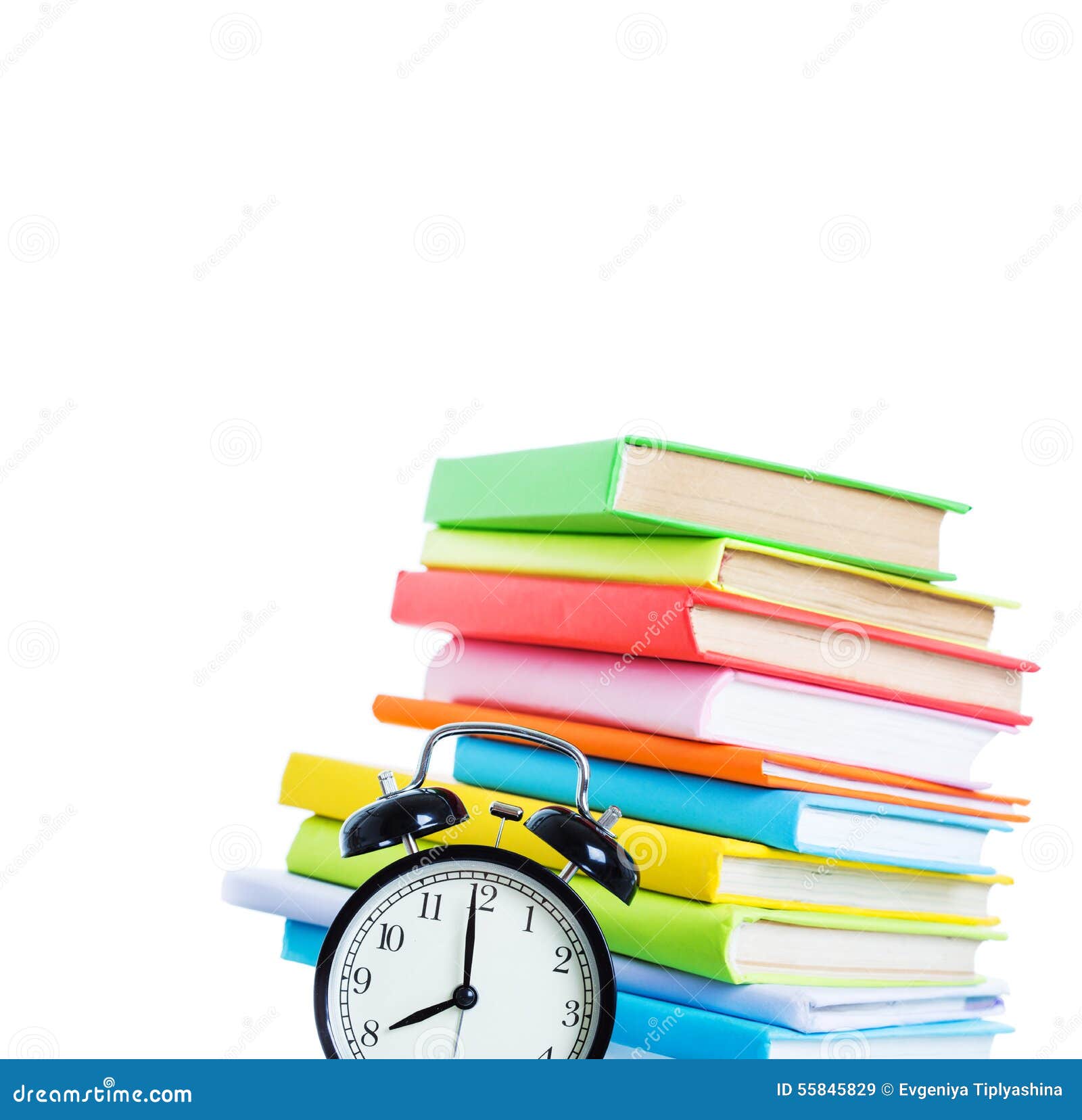 Alarm Clock and Stack of Books Stock Image - Image of learning ...