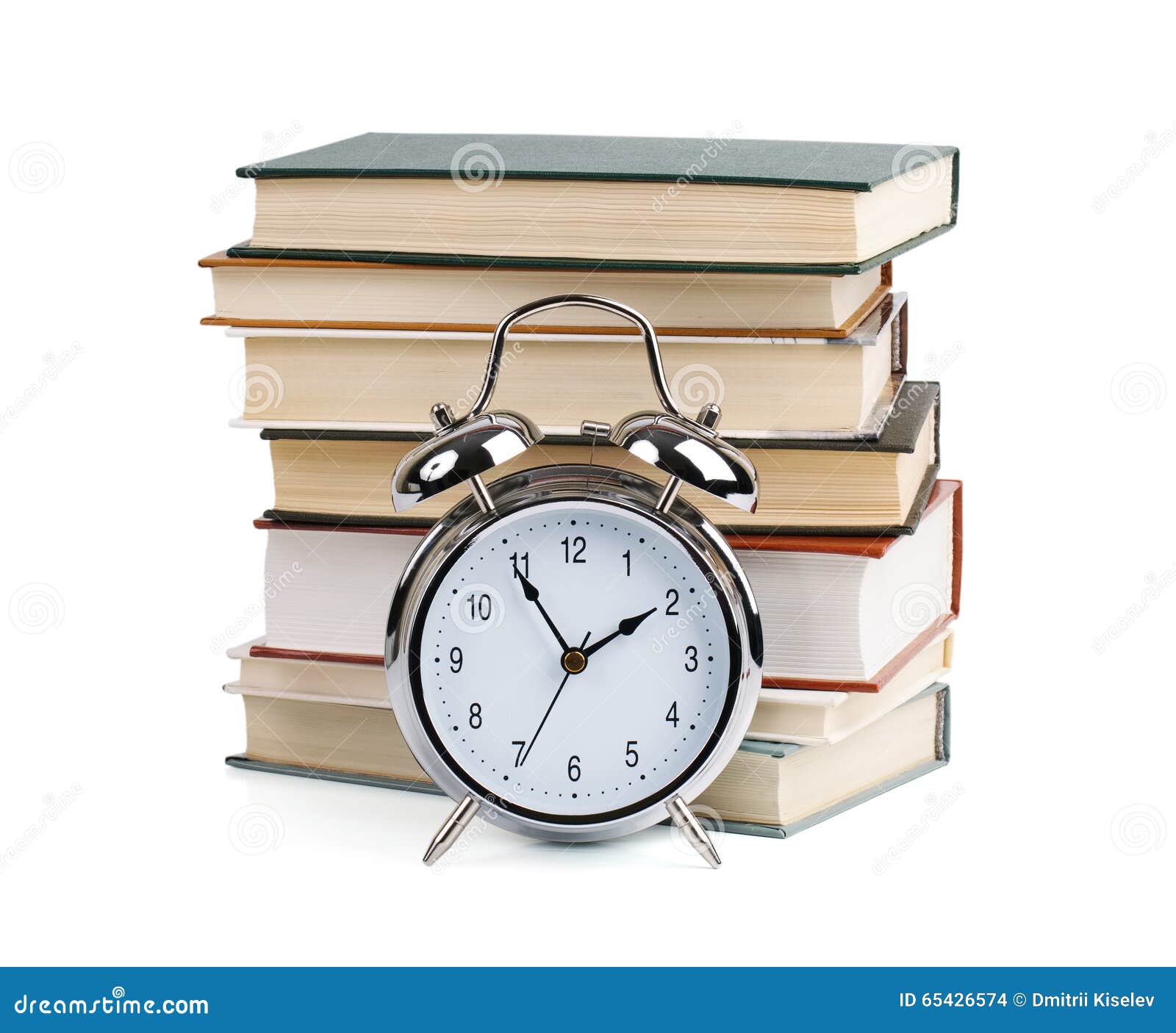 Alarm Clock and Stack of Books Stock Photo - Image of encyclopedia ...