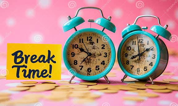Alarm Clock and Sticky Note with Break Time! Text Signifying the ...