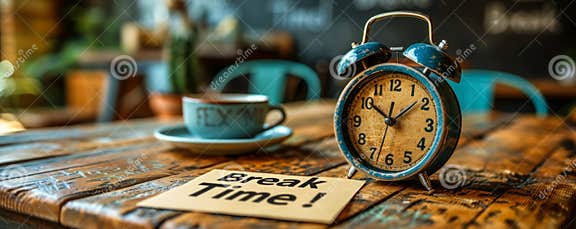 Alarm Clock and Sticky Note with Break Time! Text Signifying the ...