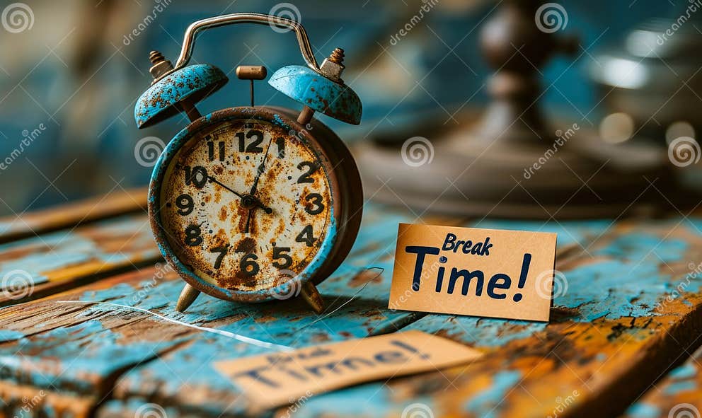 Alarm Clock and Sticky Note with Break Time! Text Signifying the ...