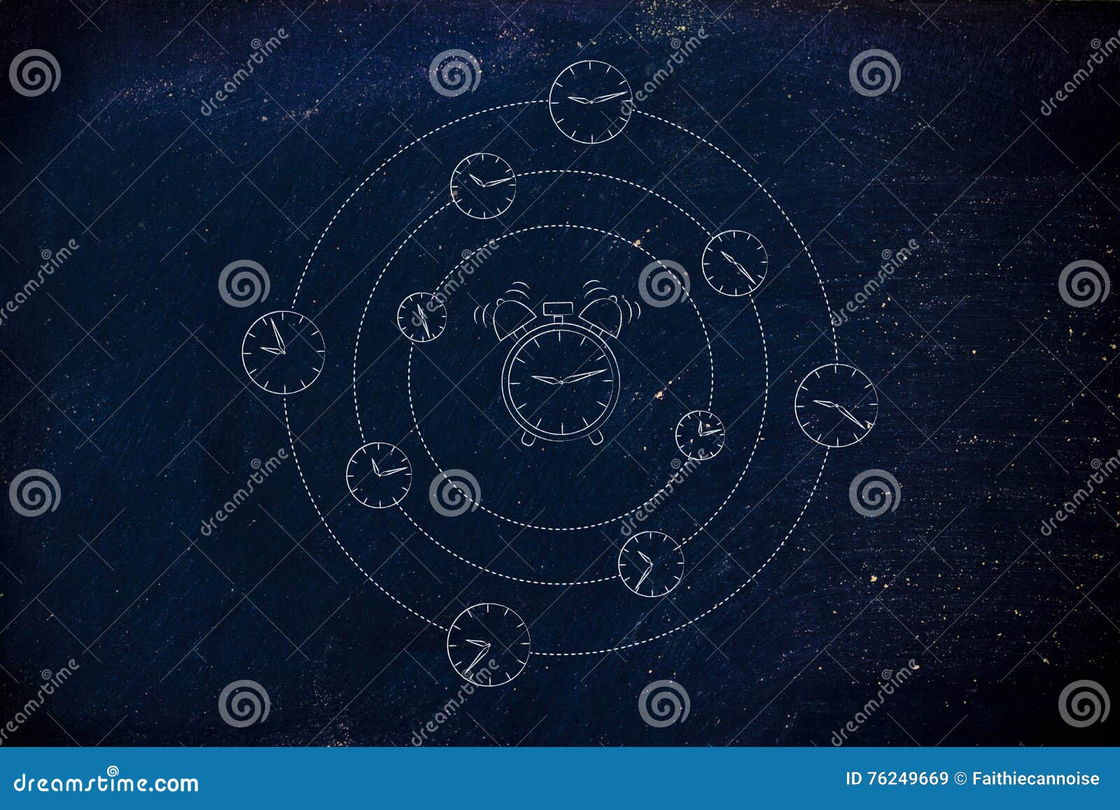 Alarm Clock Surrounded by Spinning Clocks Stock Image - Image of late ...