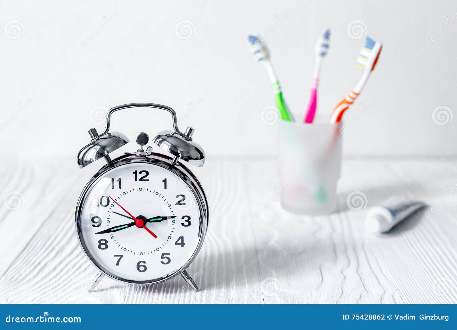 Alarm Clock Time To Brush Teeth Stock Photo - Image of awake, urgent ...
