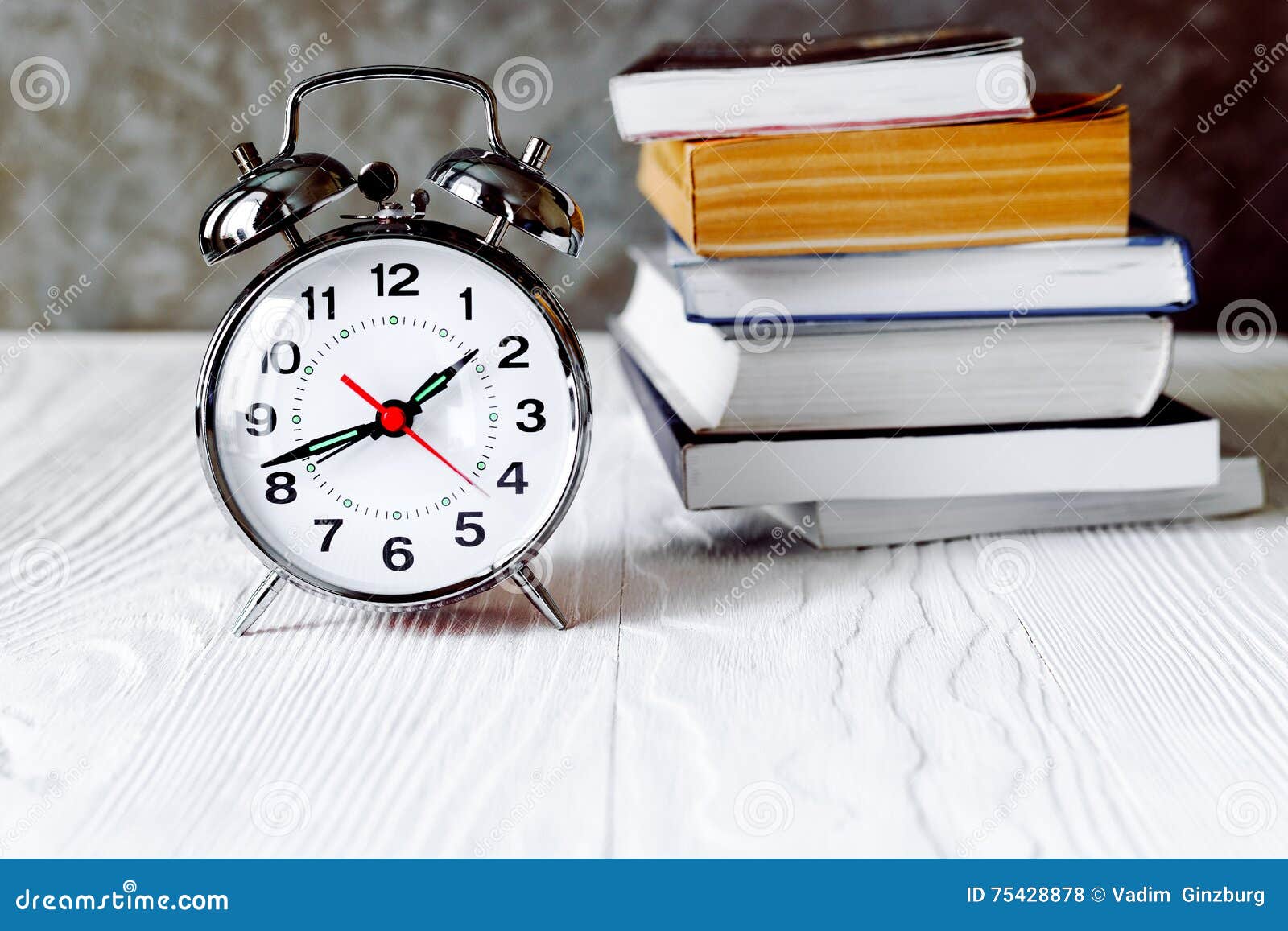 Alarm Clock Time To Read Books Stock Photo - Image of pages, book: 75428878