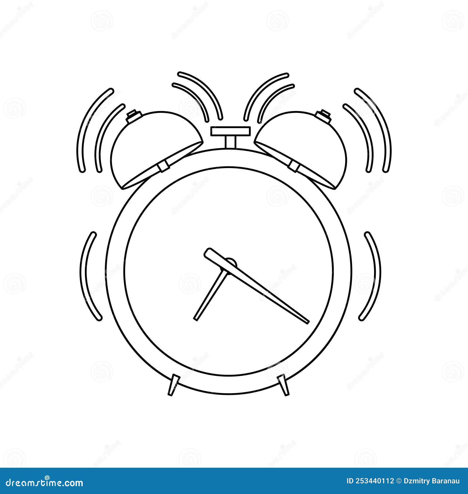Alarm Clock Vector Front View Flat Icon Line. Work Time Retro Red Round ...