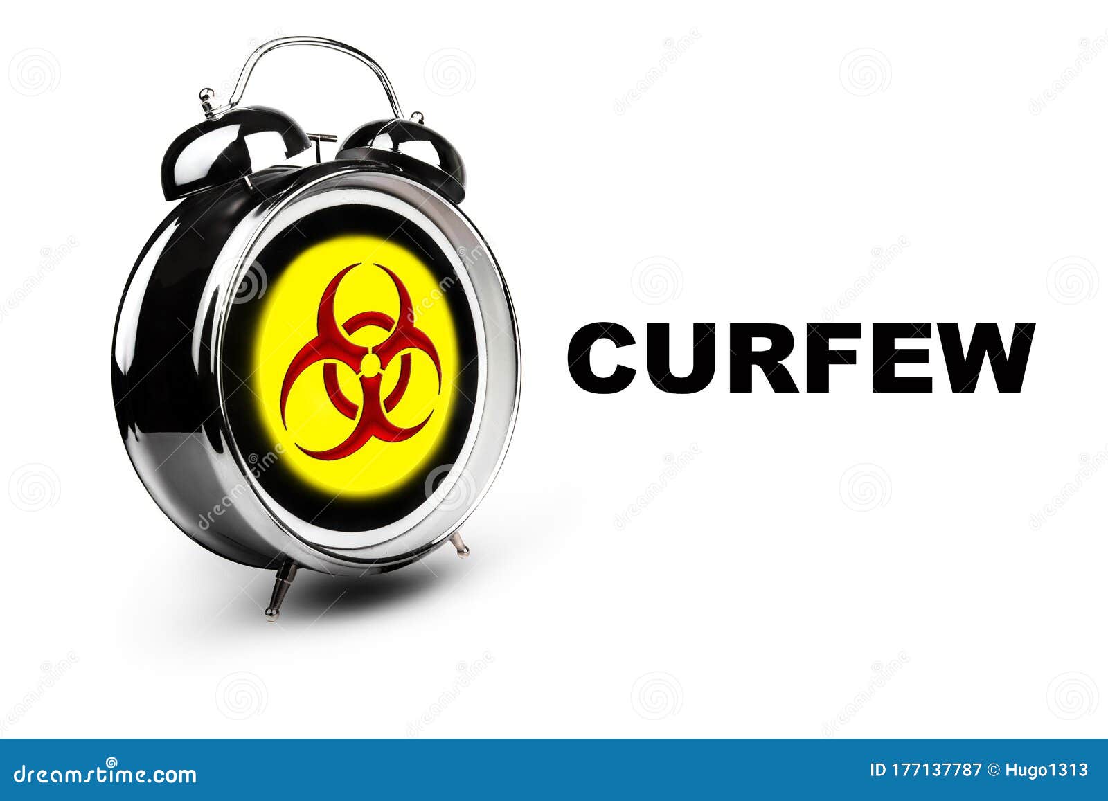 An Alarm Clock with a Warning Inscription As a Reminder of the Curfew ...