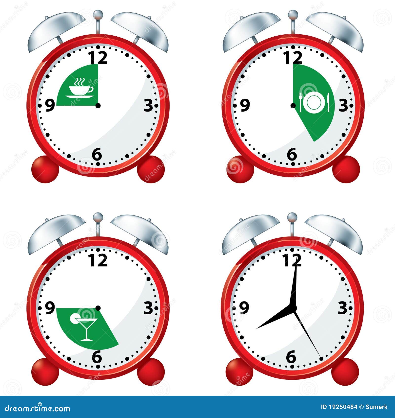 Alarm Clocks With Eating Times Stock Vector - Illustration of clock ...