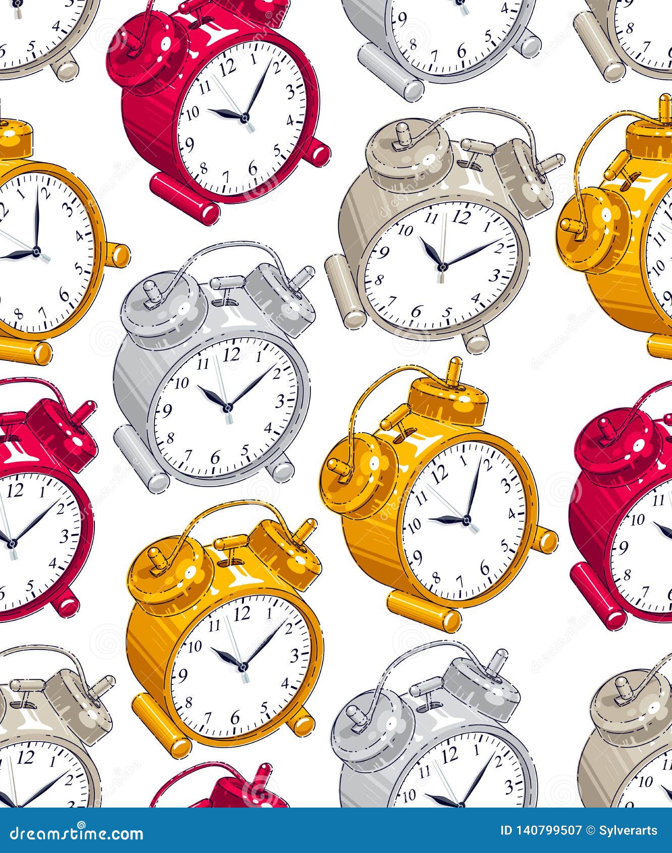 Alarm Clocks Seamless Background, Timer, Deadline Hurry and Wake Up ...