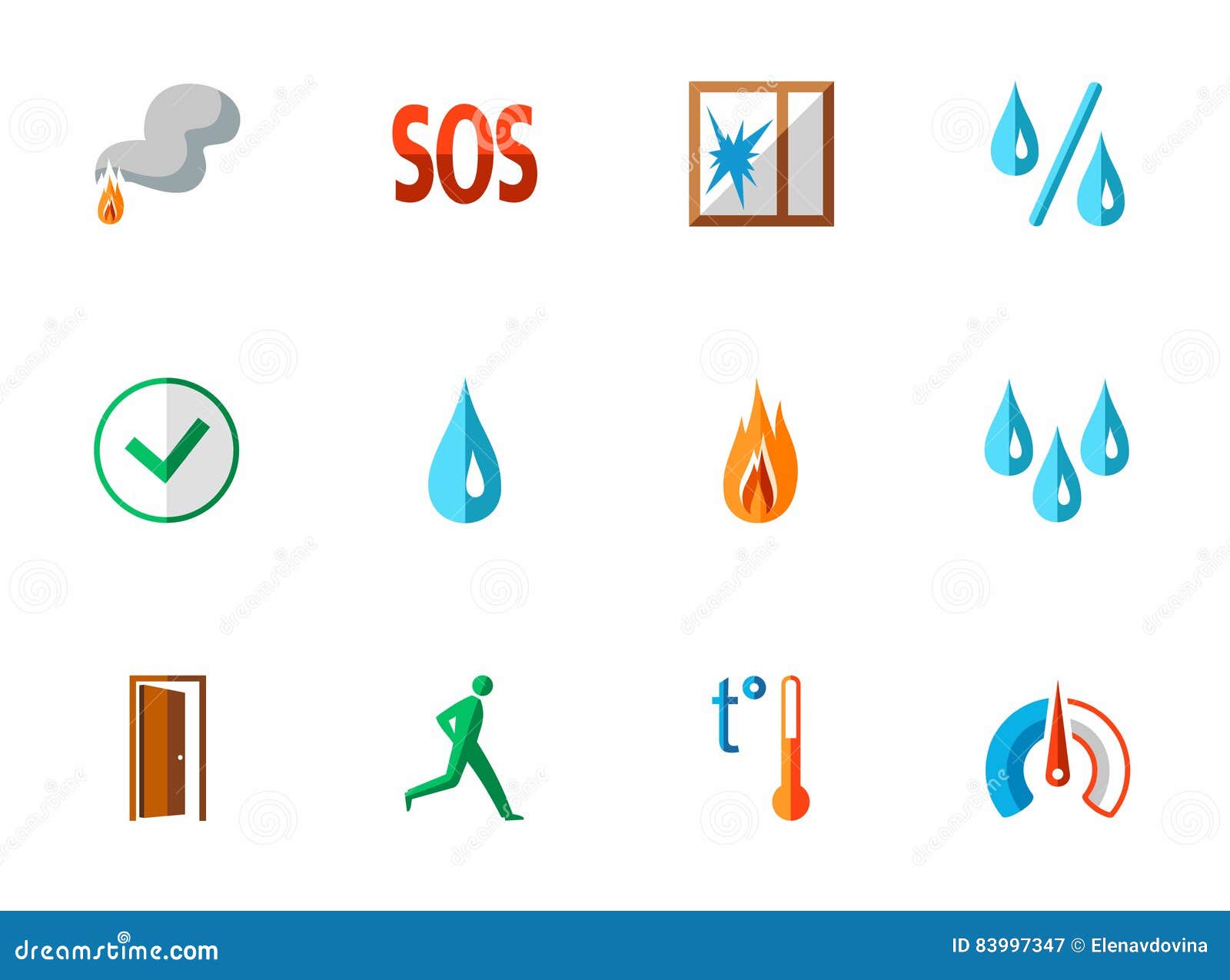 Alarm, Fire Detectors, Humidity, Motion, Temperature, Icons, Colored ...
