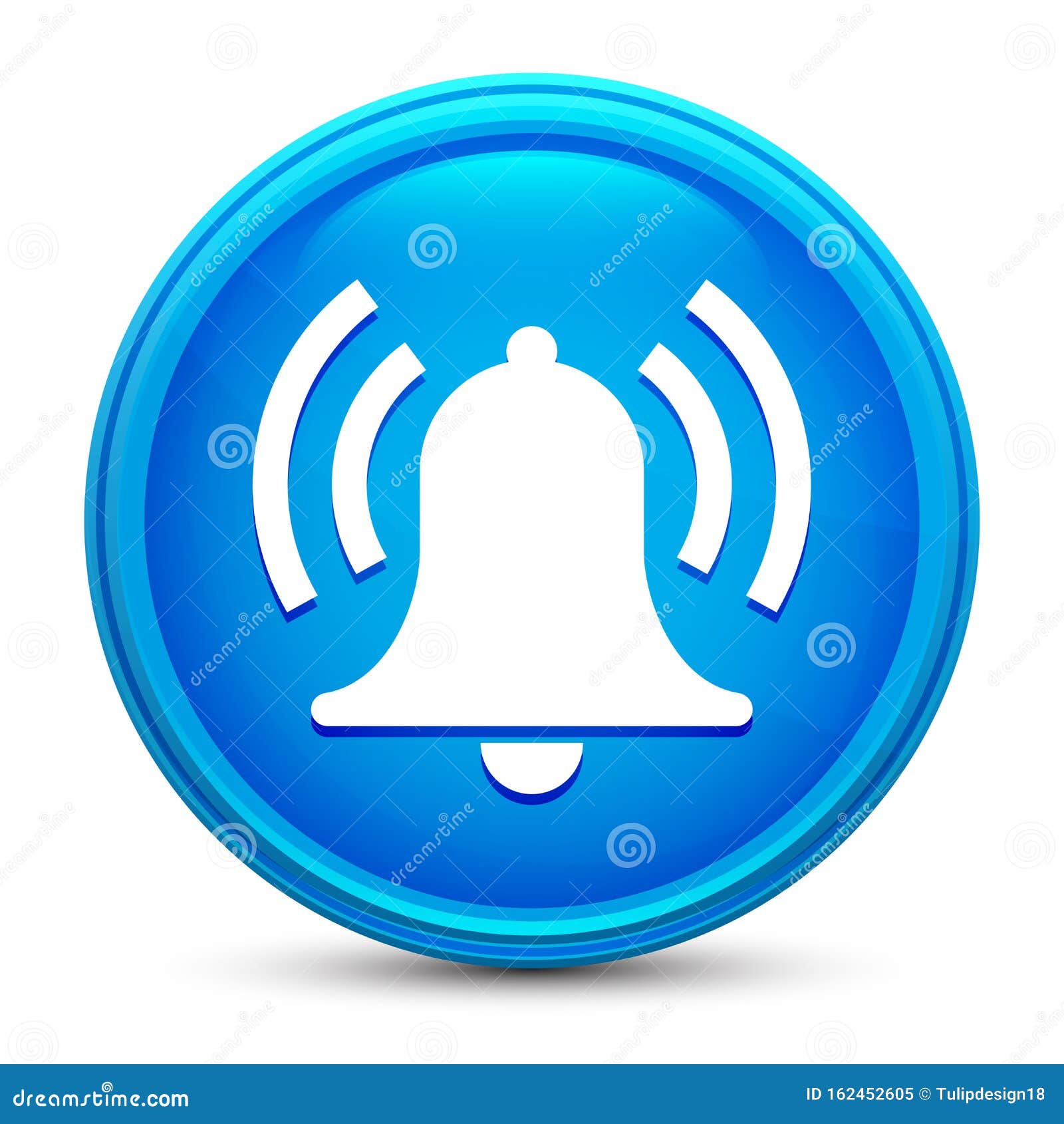 Alarm Ringing Bell Icon Glass Shiny Blue Round Button Isolated Design ...