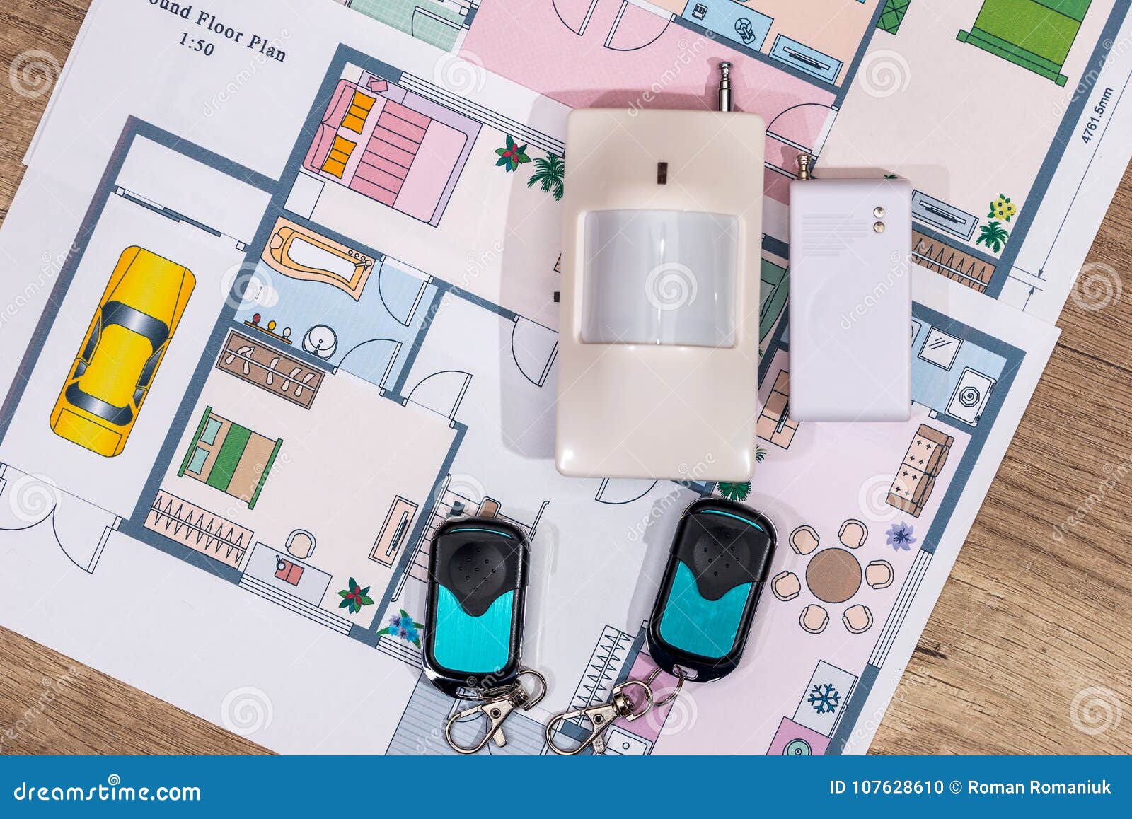 Alarm System, Cctv on House Plan. Stock Photo - Image of architectural ...