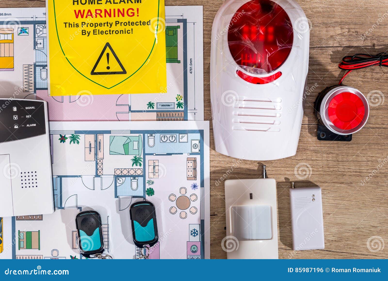 Alarm System Home on House Plan Stock Photo - Image of architecture ...