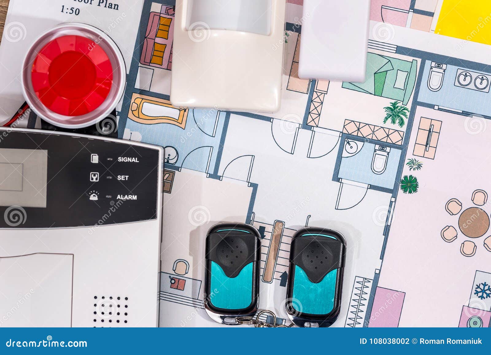 Alarm System Home on House Plan Stock Photo - Image of blueprints ...