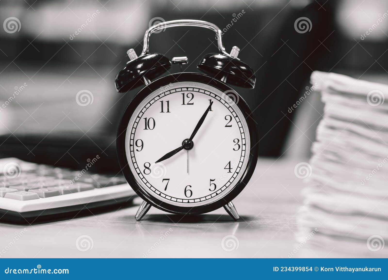 Alarm Time Clock on Office Working Table for Working Hours Black and ...