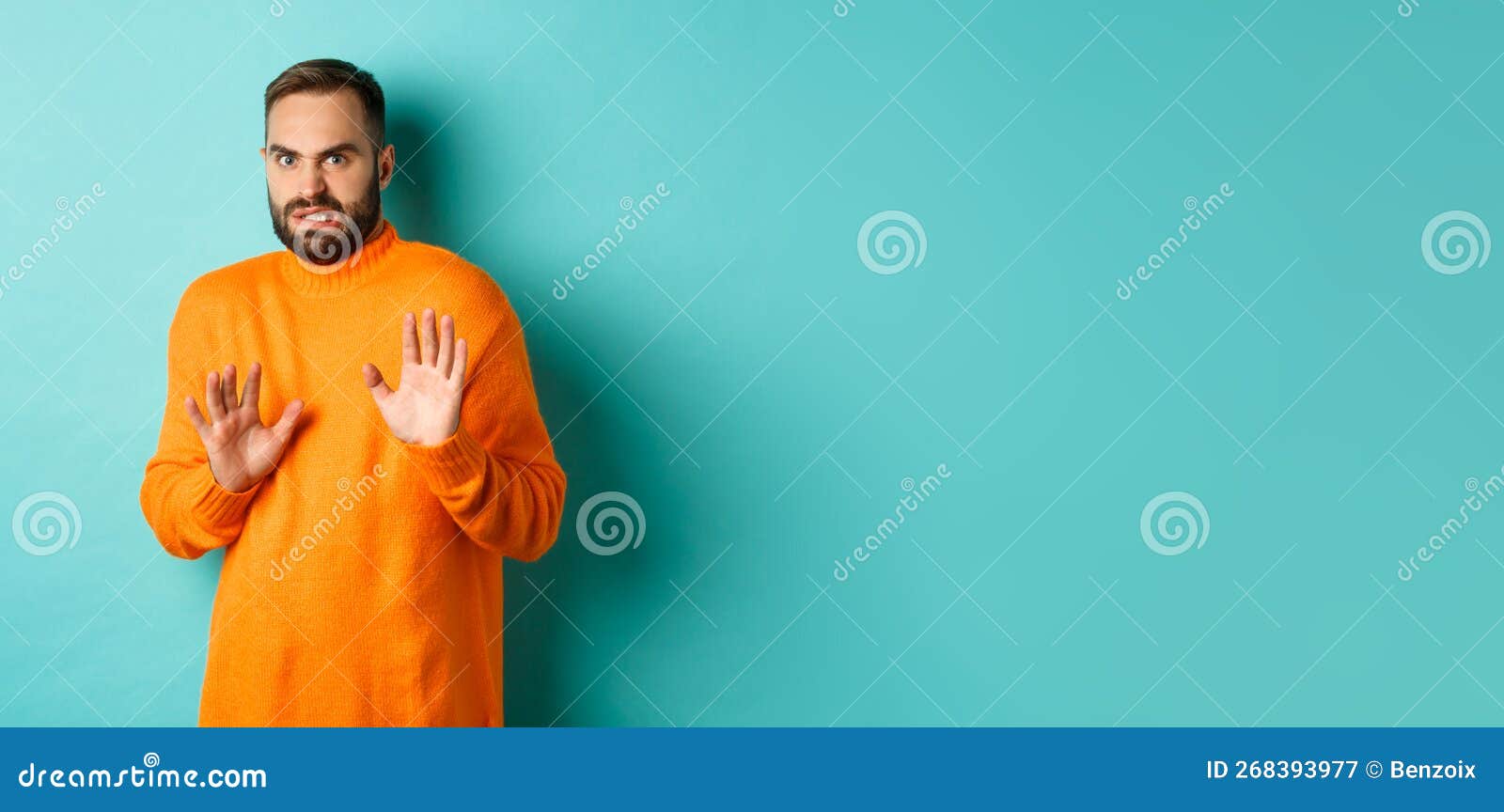 Alarmed Guy Shaking Hands in Rejection, Declining and Stepping Away ...